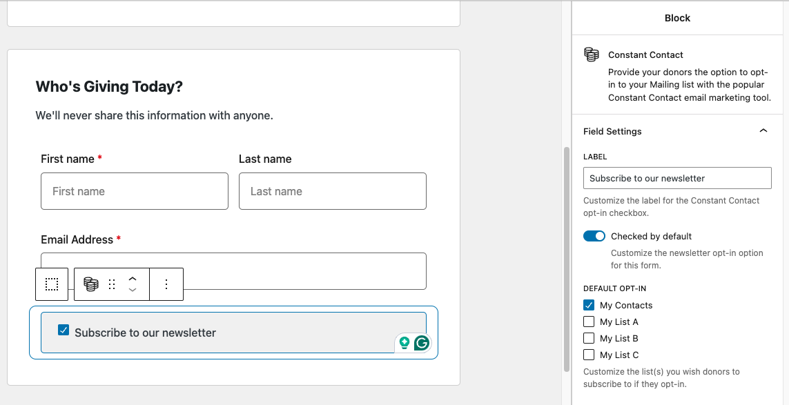 Constant Contact Give Donation Add-on Documentation